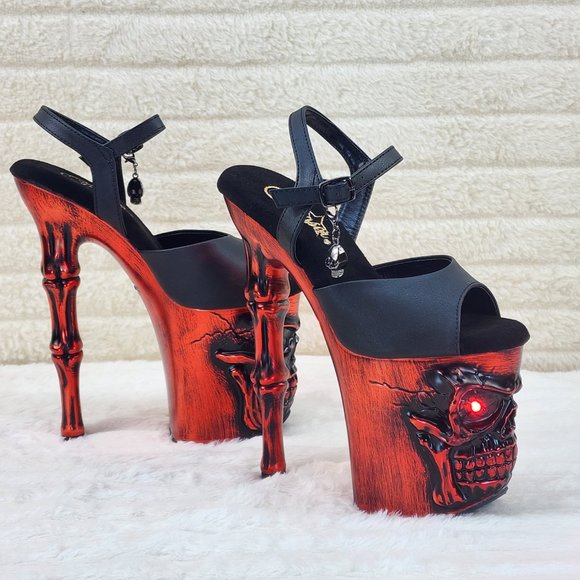 Pleaser | Shoes | Red Brushed Chrome Skull Bones Red Led Platform 8 ...